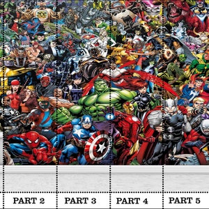 Kids Room Wall Art,marvel Heroes,marvel Mural,modern Wall Paper,bright ...
