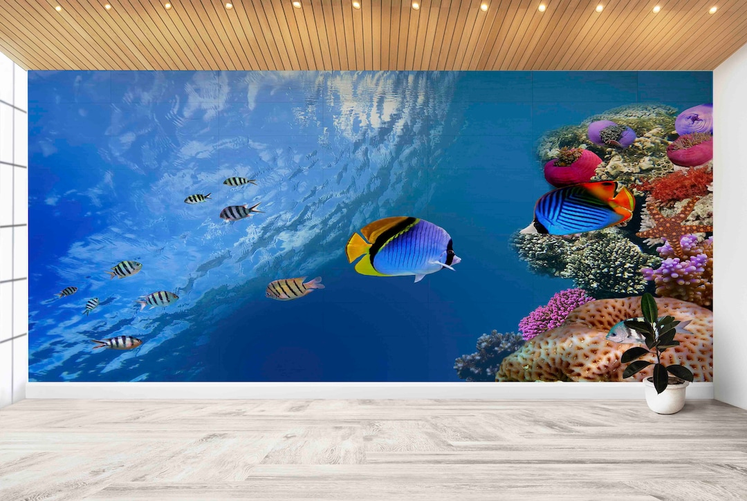 Paper Wall Arttropical Fish Wall Painting,3d Wall Paper,bright Wall ...