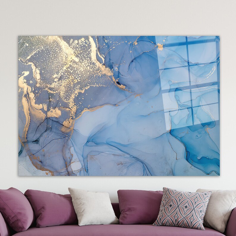 Abstract Marble Tempered Glass Wall Art: Shimmery Gold Accent Decor - Etsy