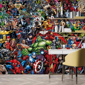 Kids Room Wall Art,marvel Heroes,marvel Mural,modern Wall Paper,bright ...