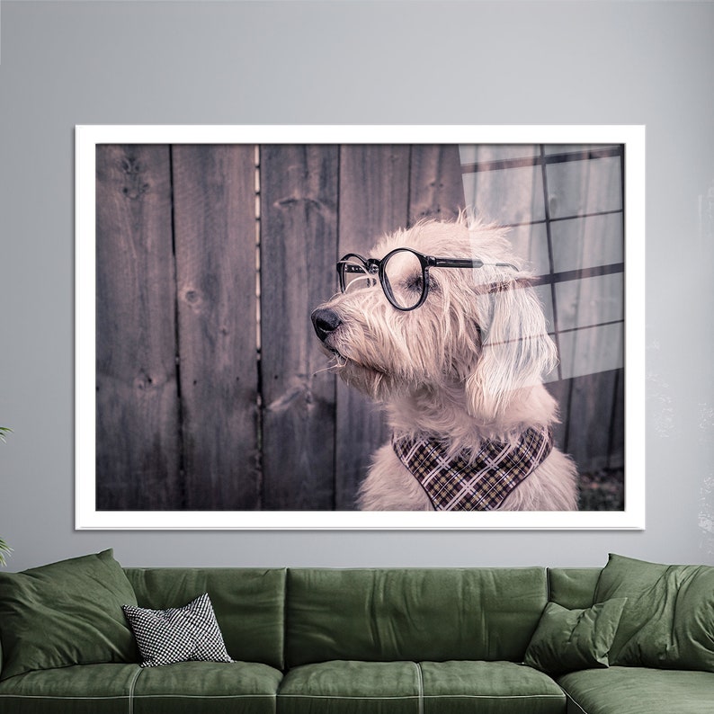 Dog With Glasses Tempered Glass Wall Art: Contemporary Dog Lover Decor ...