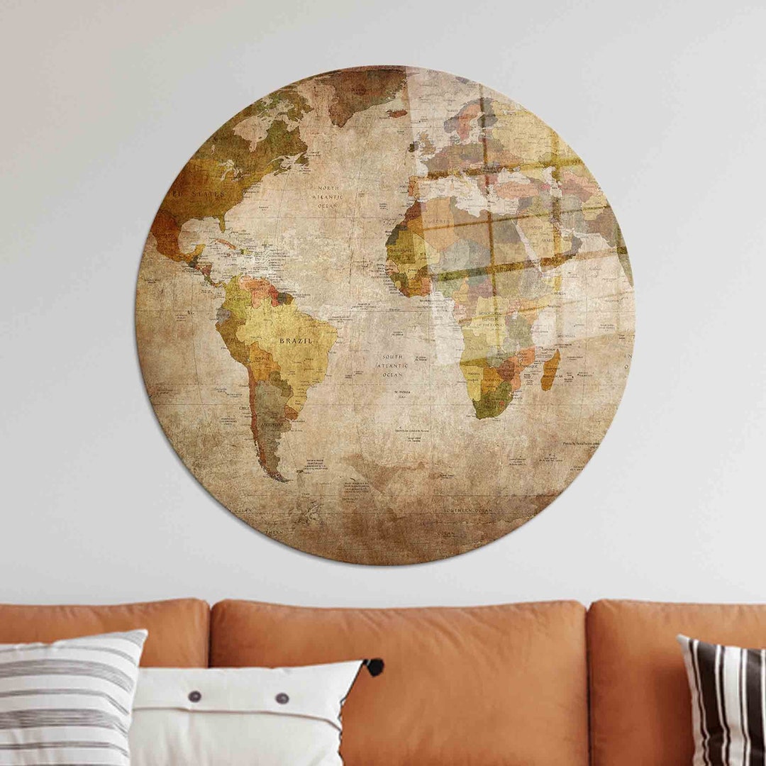 Wall Decor, Tempered Glass, Wall Art, World Map Canvas Print, World Map ...