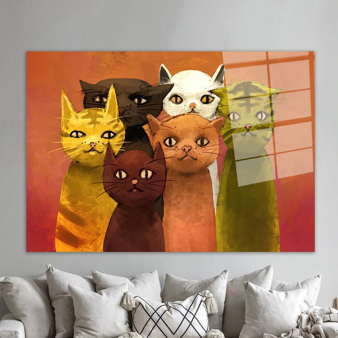 Tempered Glass, Glass Wall Art, Glass Art, Cats Glass Wall, Modern ...