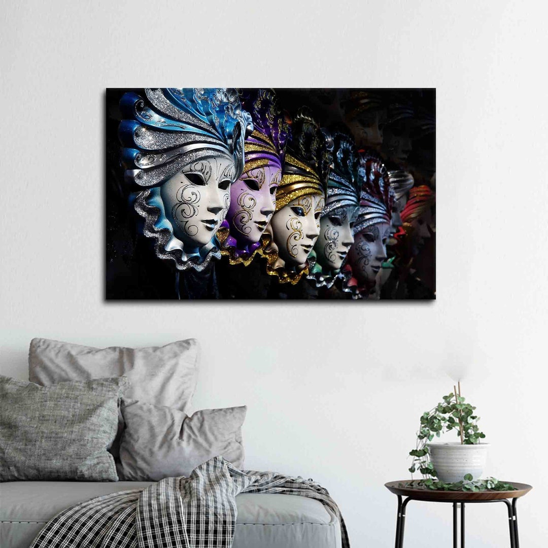 Canvas Gift, Living Room Wall Art, Large Canvas, Venetian Mask, Woman ...
