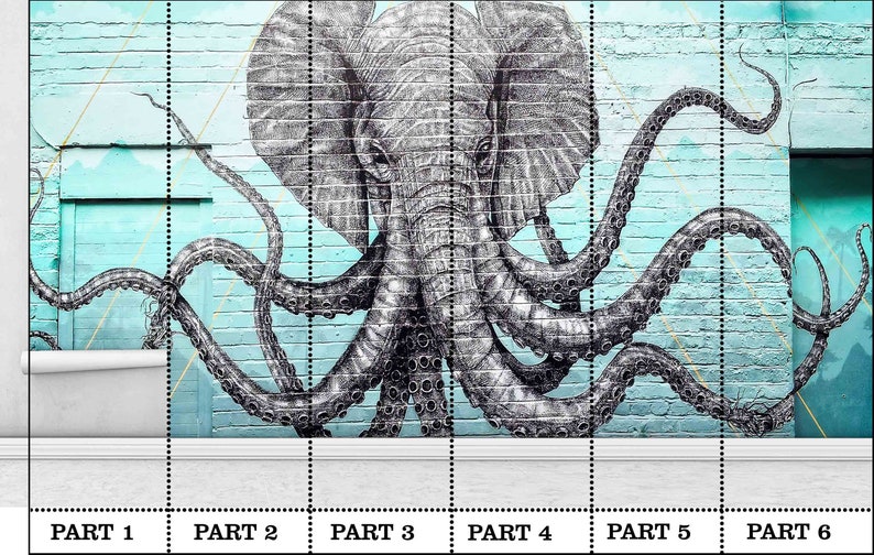 Elephant Octopus Surreal Peel and Stick Wallpaper Mural - Etsy