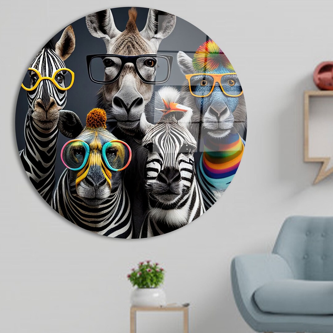 Animal Glass, Animals With Glasses Glass Decor, Cute Zebra Wall Decor ...