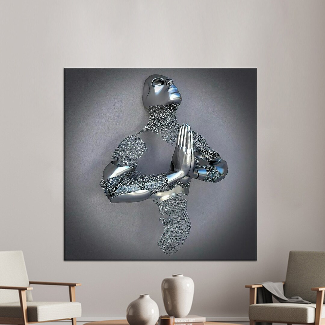3D Metallic Human Figure Canvas Art: Silver & Gray Wall Decor - Etsy