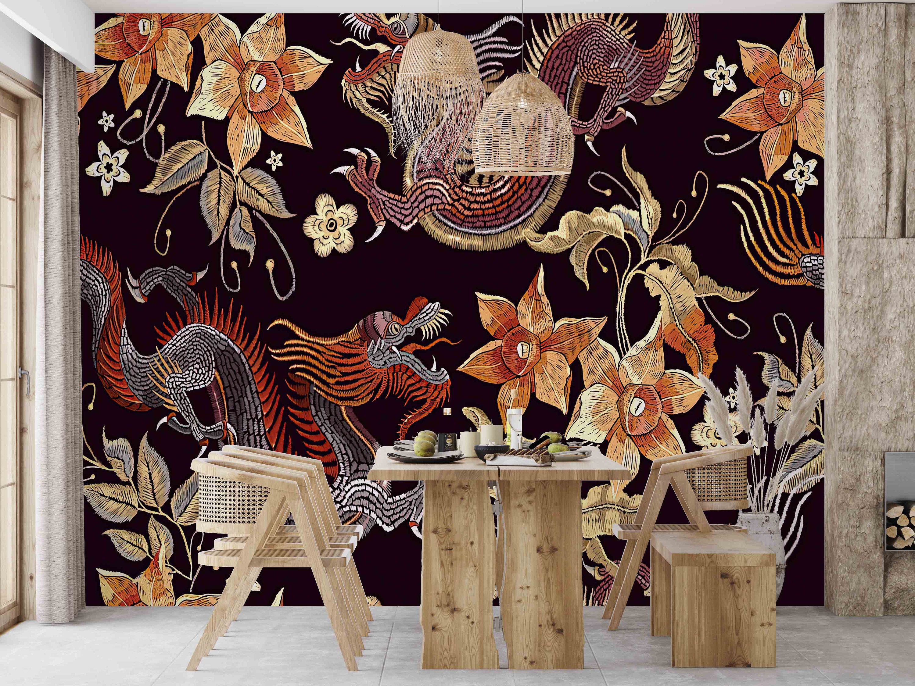 Chinese Dragon Wall Decorpaper Wall Artcustom Wall Paper3d - Etsy