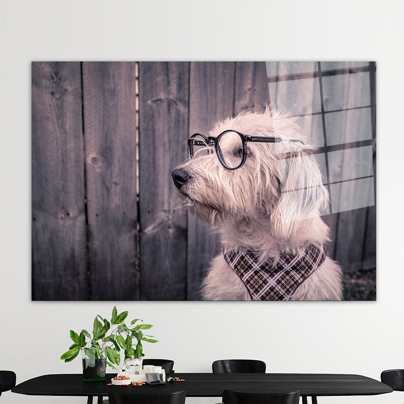 Dog With Glasses Tempered Glass Wall Art: Contemporary Dog Lover Decor ...