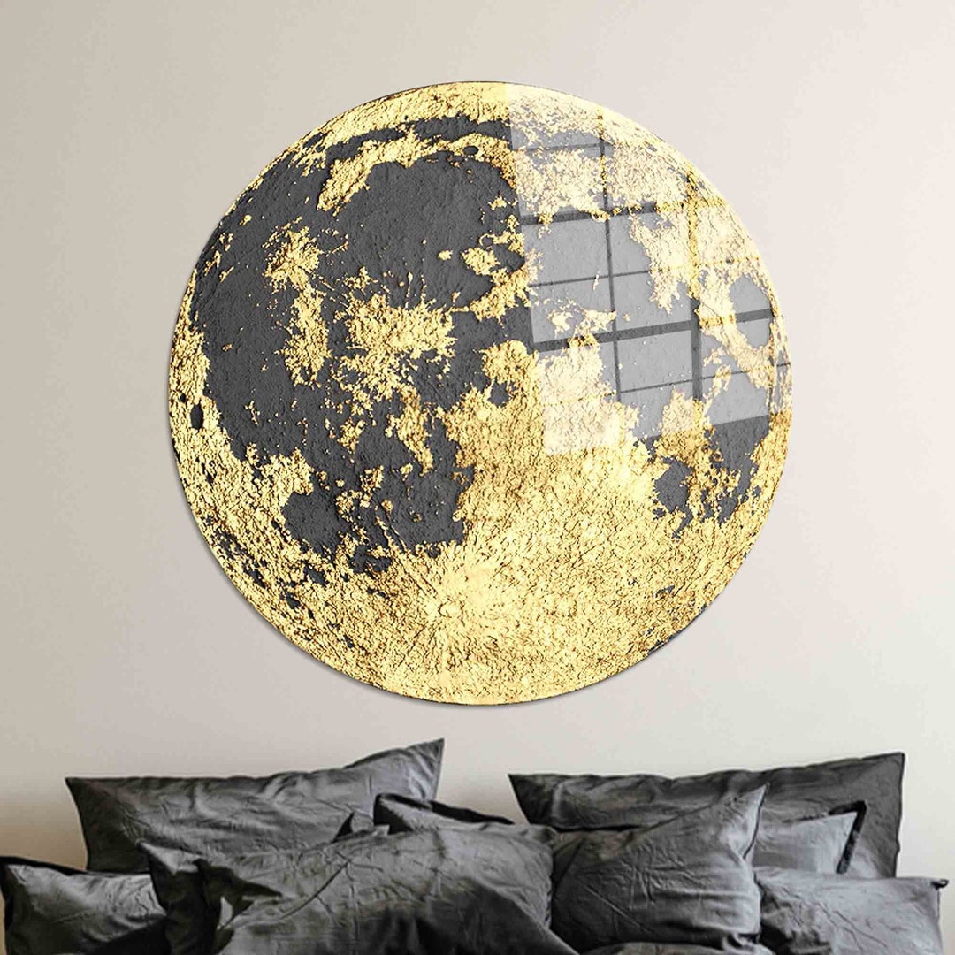 Gold Moon Tempered Glass Wall Art: Modern Celestial Decor - Etsy