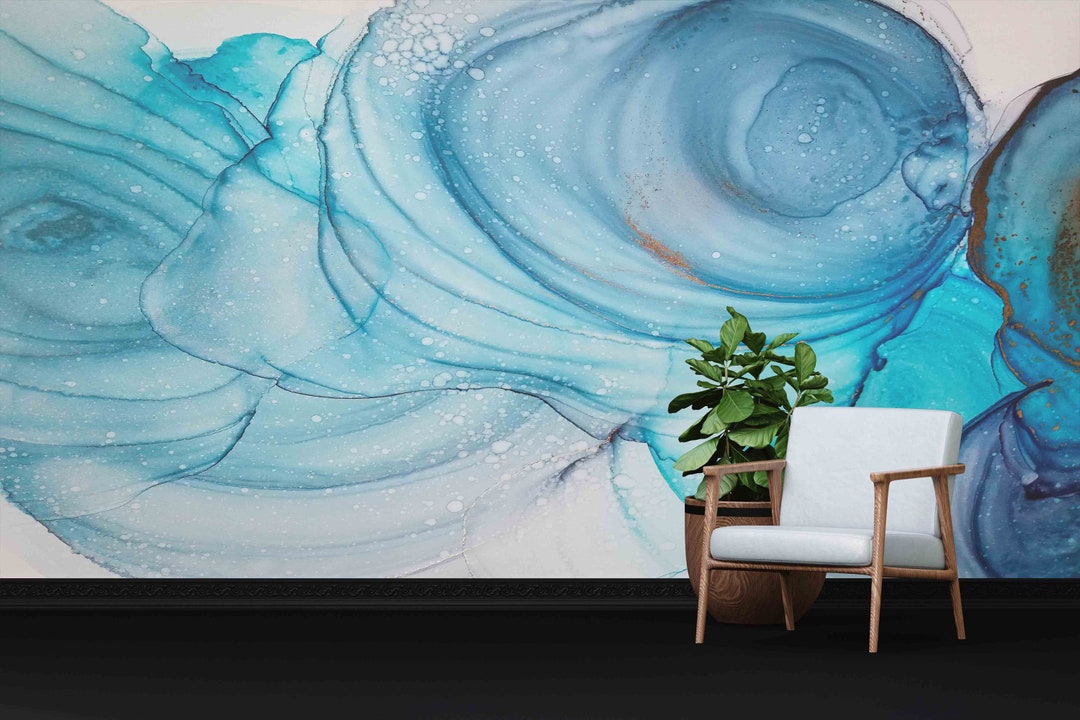 Modern Wall Print,wall Paper Peel and Stick,3d Wall Paper,blue Wall ...