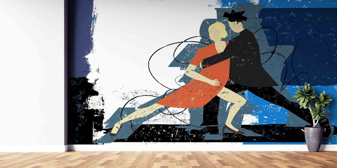 Tango Couple Wallpaper: Modern Peel and Stick Wall Art - Etsy