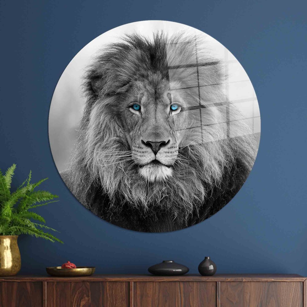 Blue Eyed Lion Tempered Glass Wall Art: Custom Animal Decor - Etsy