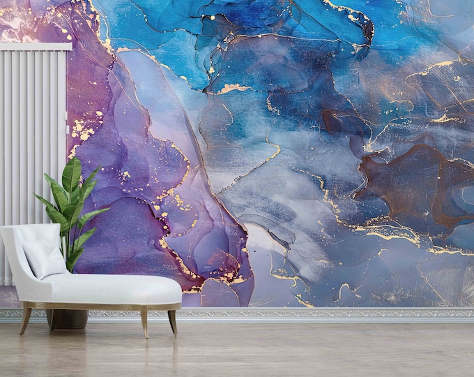 Custom Wall Paper, Blue Wallpaper, Alcohol Ink Wall Art, , Bright Wall ...