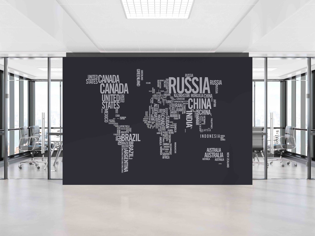Modern World Map Wallpaper: Black and White Peel and Stick Mural - Etsy