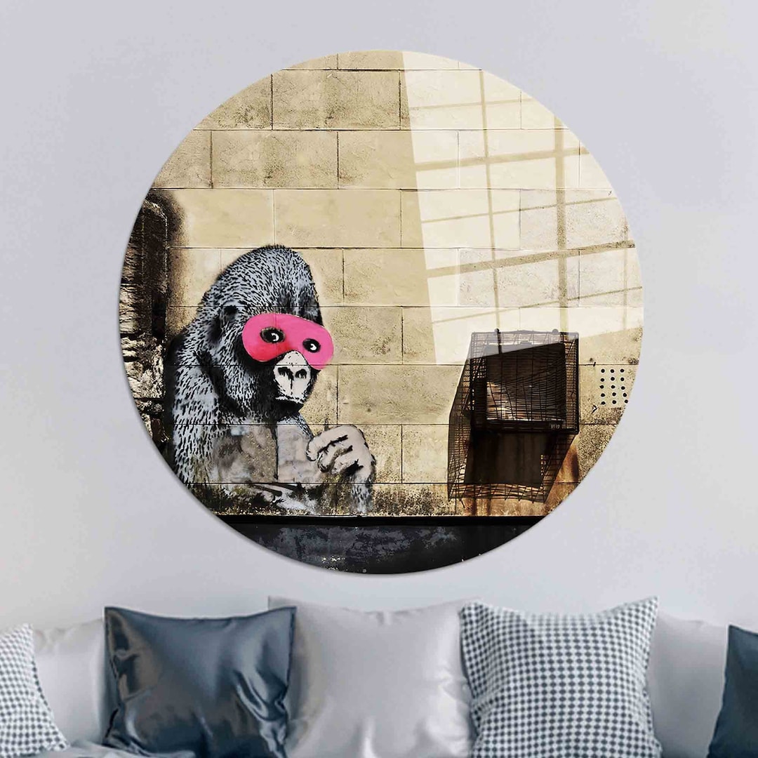 Banksy Gorilla Pink Mask Tempered Glass Wall Art - Etsy