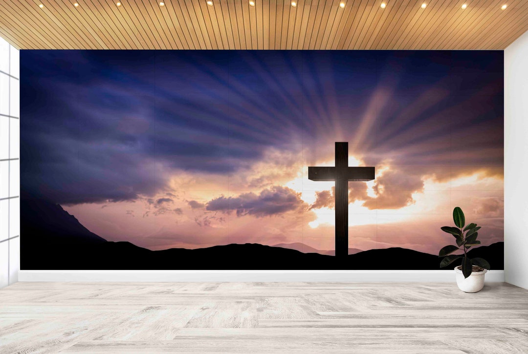 Christian Cross Sunset Wallpaper Mural - Custom Wall Art - Etsy