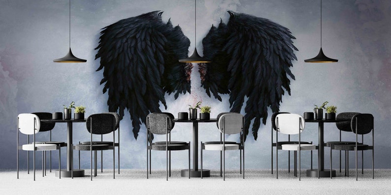 Black Wings Wallpaper Mural: Abstract Angel Wall Decor (peel and Stick ...