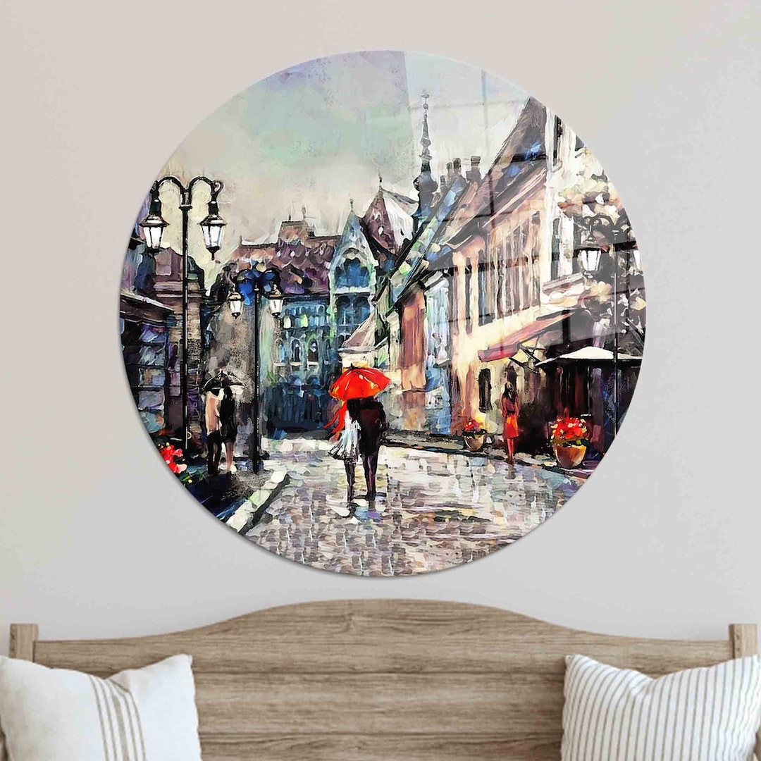 The Red Umbrella Wall Art, European City View Wall Decor, Paris Street ...