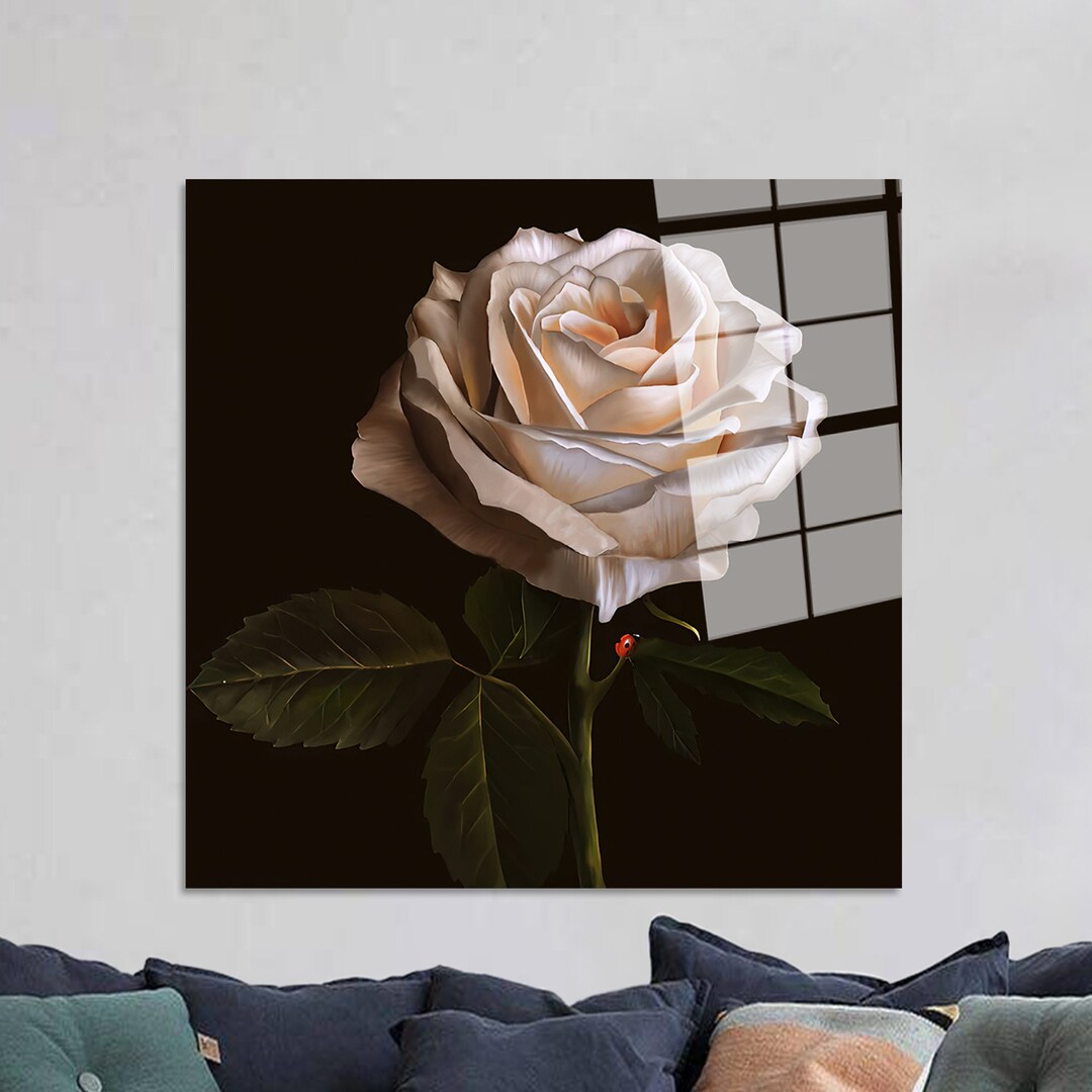 Rose Glass Art, Glass Wall Decor, Wall Decoration, Glass Printing ...