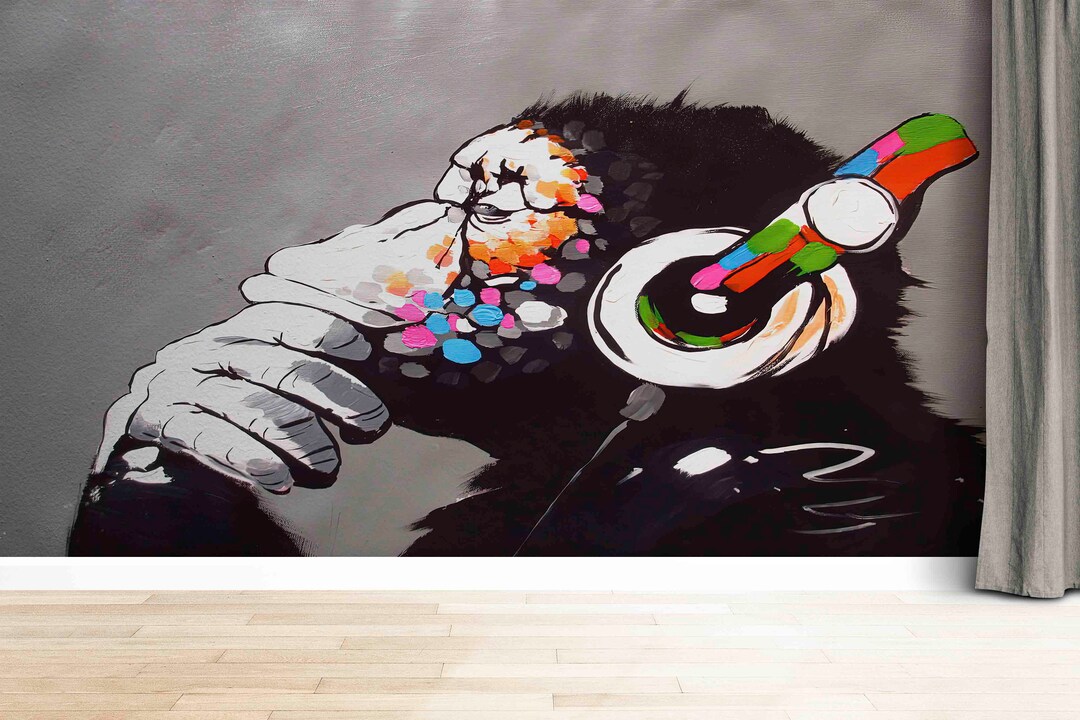 Chimp Wall Poster,bright Wall Paper,modern Wall Paper,graffiti Monkey ...