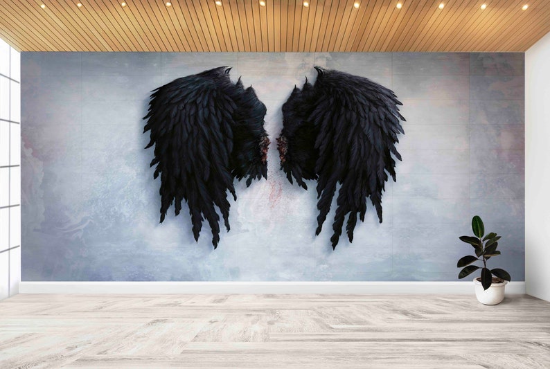 Black Wings Wallpaper Mural: Abstract Angel Wall Decor (peel and Stick ...