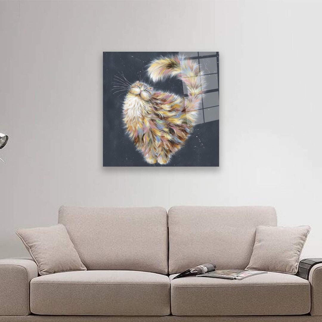 Cat Tempered Glass, Animal Glass Art, Abstract Cat Wall Decor, Glass ...
