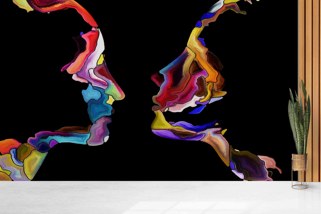 Abstract Couple Silhouette Wallpaper: Colorful Peel and Stick Wall Art ...