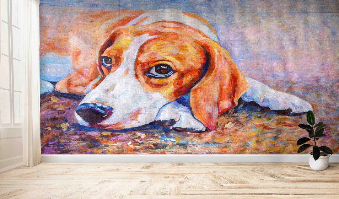 Abstract Dog Wallpaper Mural: Oil Painting Print, Modern Wall Decor - Etsy