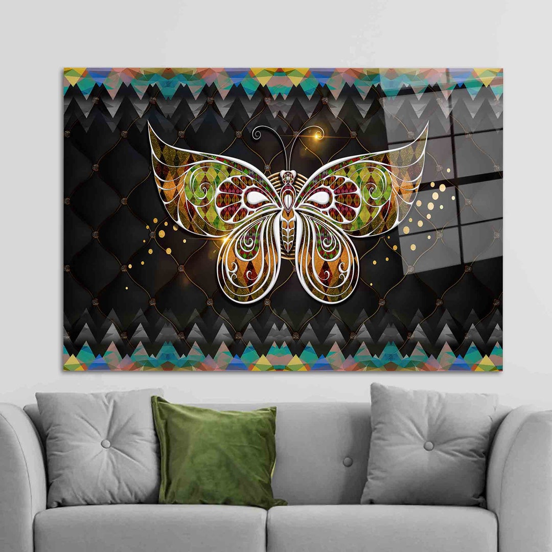 Butterfly Tempered Glass Wall Art: Colorful Triangles Mural - Etsy