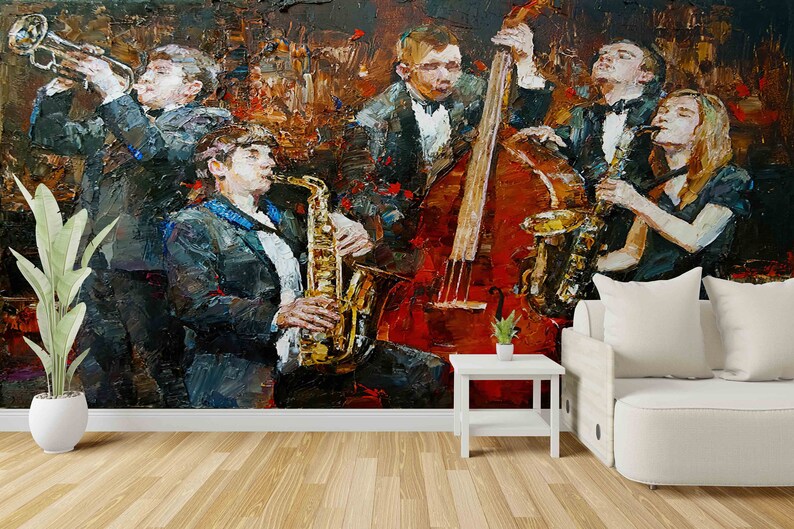 Jazz Band Wallpaper Mural: Music Room Decor, Peel and Stick - Etsy
