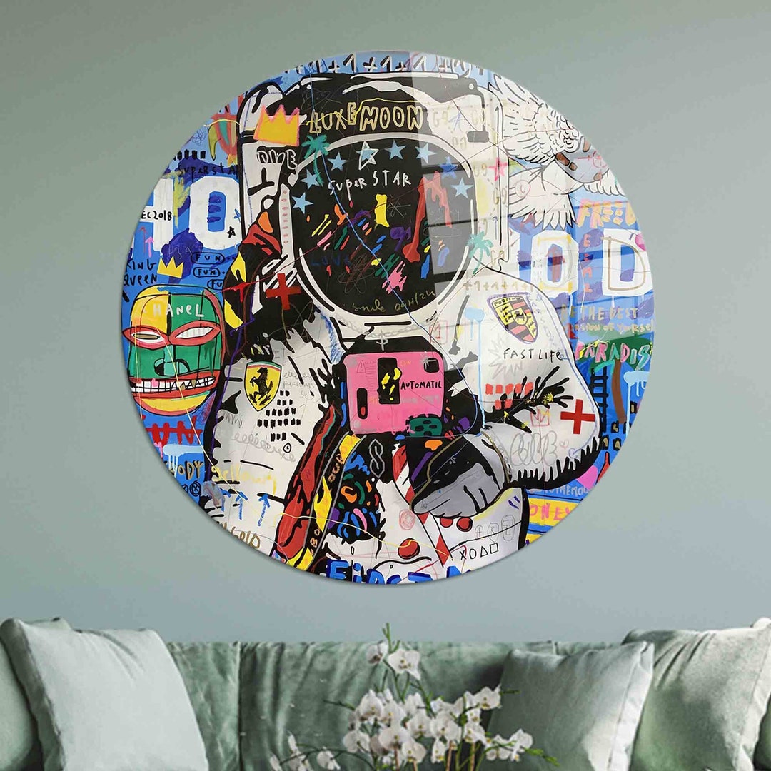 Spaceman Glass Art,glass,large Glass Wall Art,banksy Astronaut,custom ...
