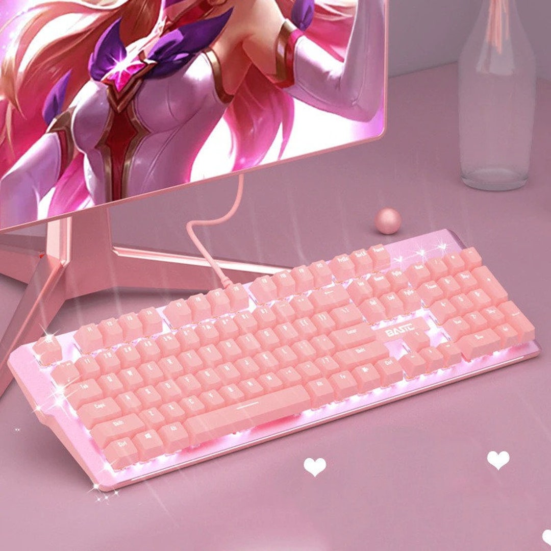 Mechanical Pink Crystal Backlit Keyboard 104-key Wired Gaming Keyboard ...