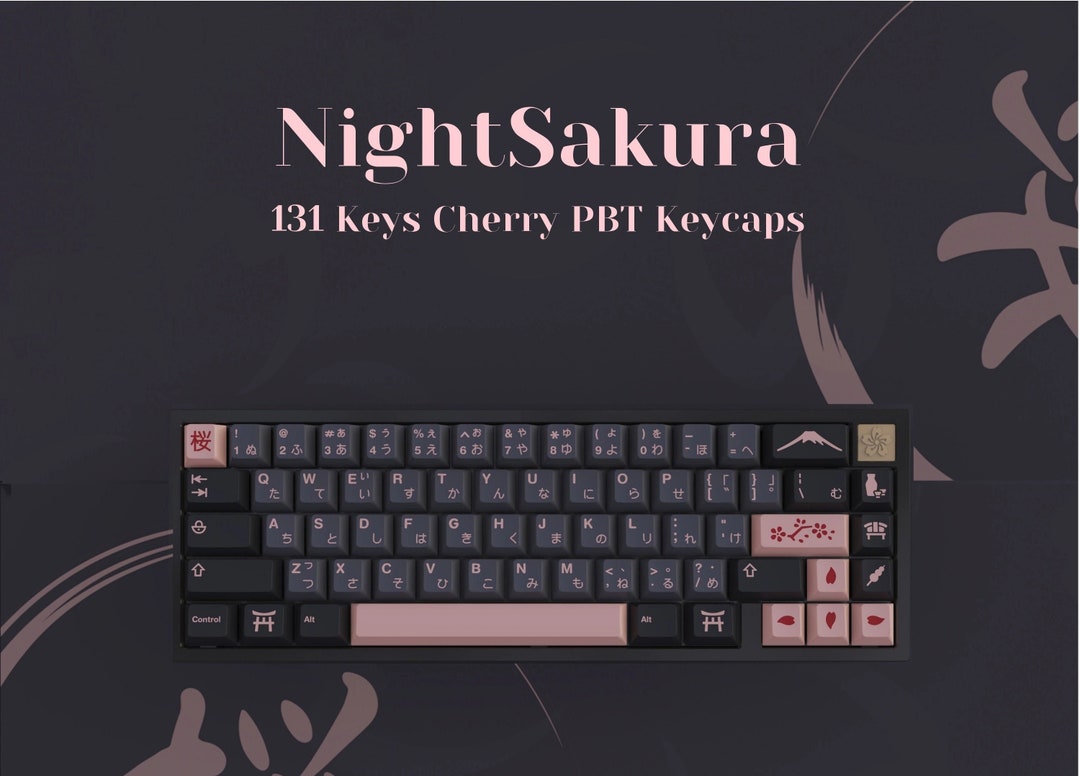 Night Sakura 131 Keys DYE-SUB Keycaps Set Cherry Profile MX Switch ...