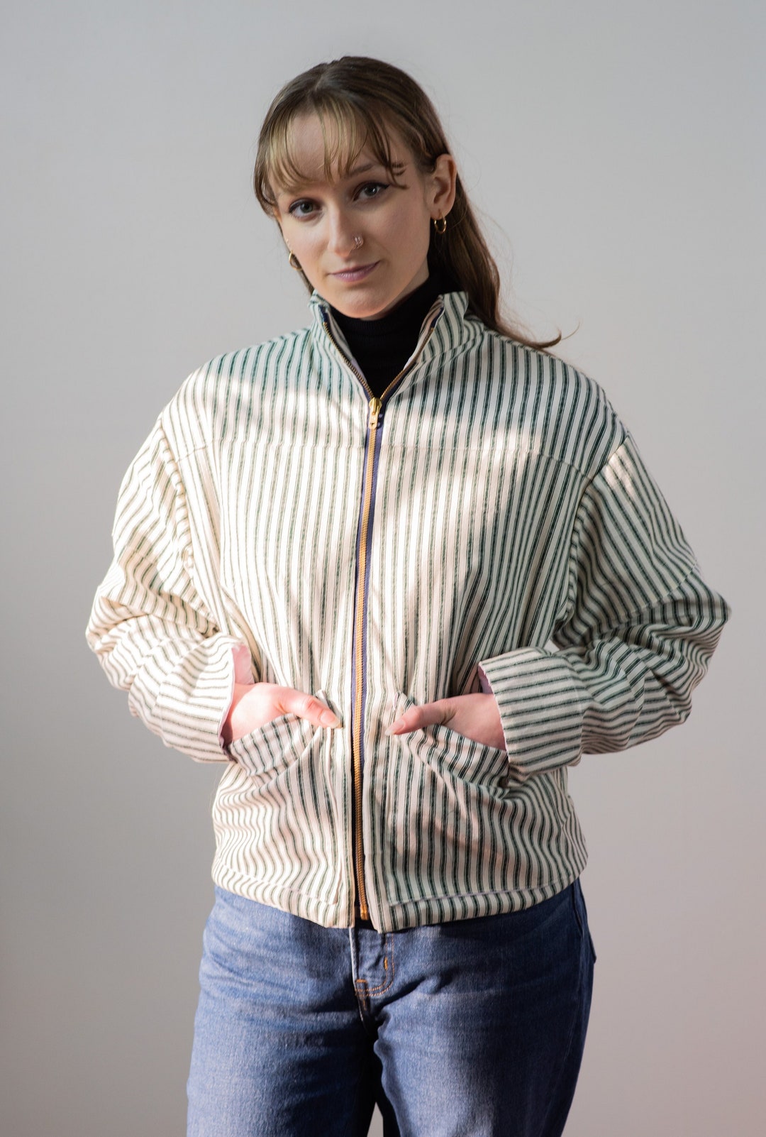 Striped Zipper Jacket | Upcycled Curtains | Sustainable | Handmade ...