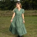 Wrap Front Puff Sleeve Dress | Dark Green | Drawstring Waist | Handmade ...