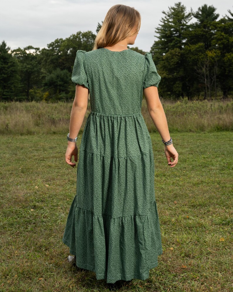 Wrap Front Puff Sleeve Dress | Dark Green | Drawstring Waist | Handmade ...