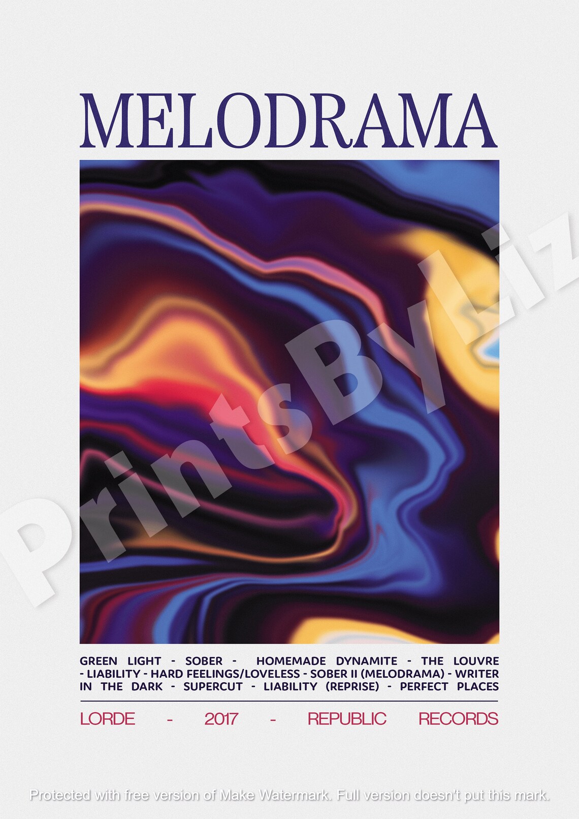 LORDE Inspired Poster / MELODRAMA Album Poster / Digital Print/ Music ...