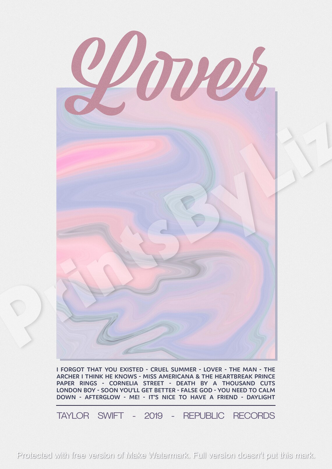 TAYLOR SWIFT Inspired Poster / LOVER Album Poster / Digital Print ...