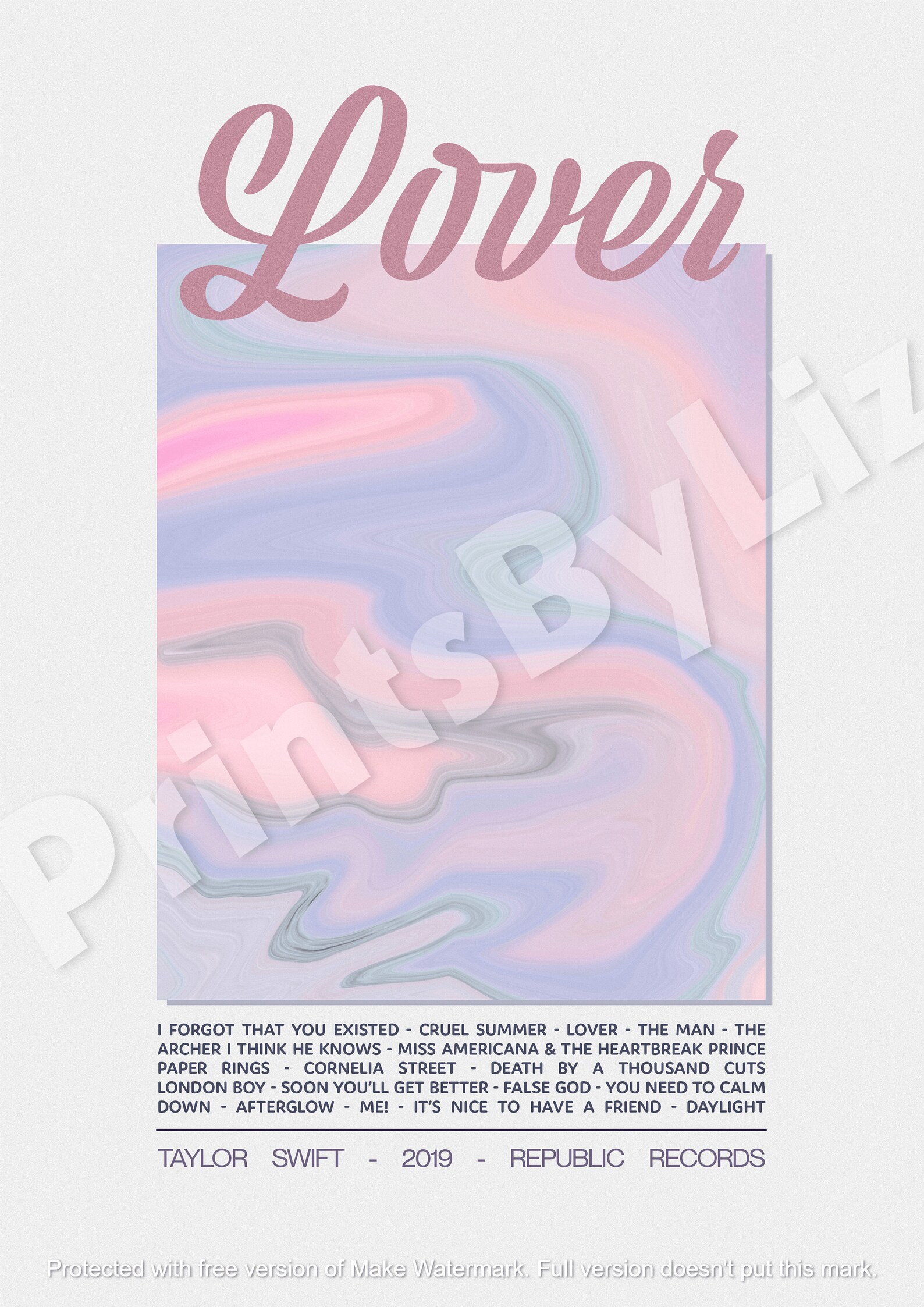 TAYLOR SWIFT Inspired Poster / LOVER Album Poster / Digital Print ...