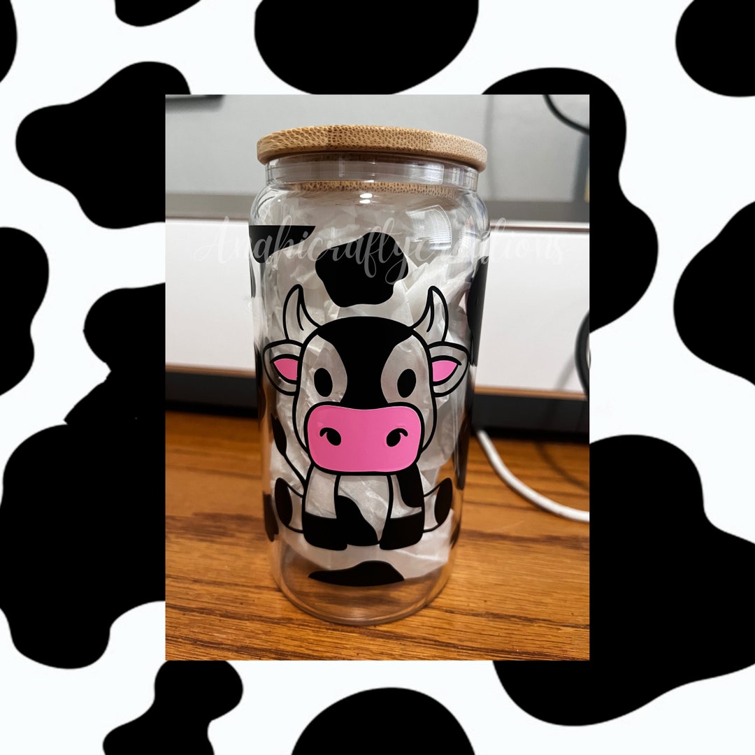 Cute Cow Glass Can With Bamboo Lid and Straw - Etsy