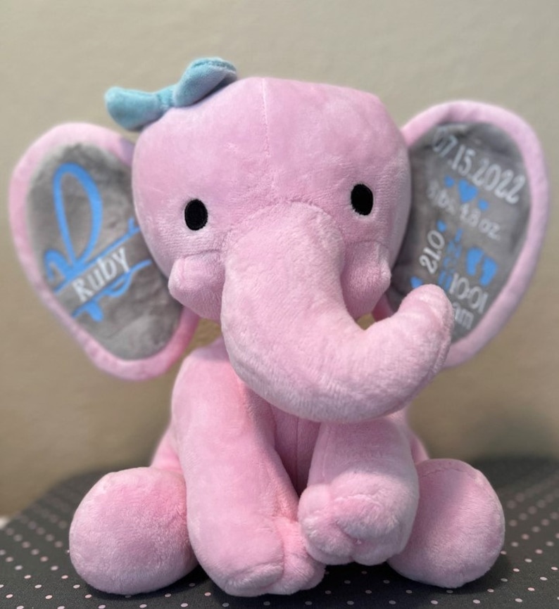Custom Stuffy Elephant With Personalized Name & Birth Stats Information ...
