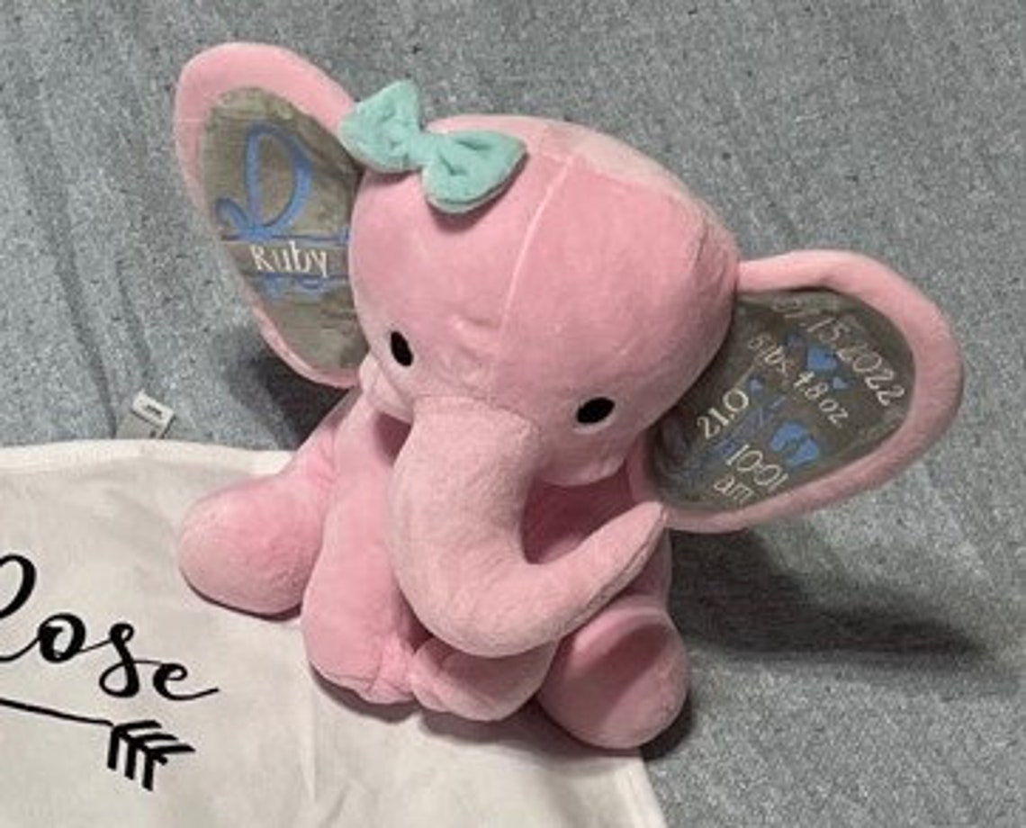 Custom Stuffy Elephant With Personalized Name & Birth Stats Information ...