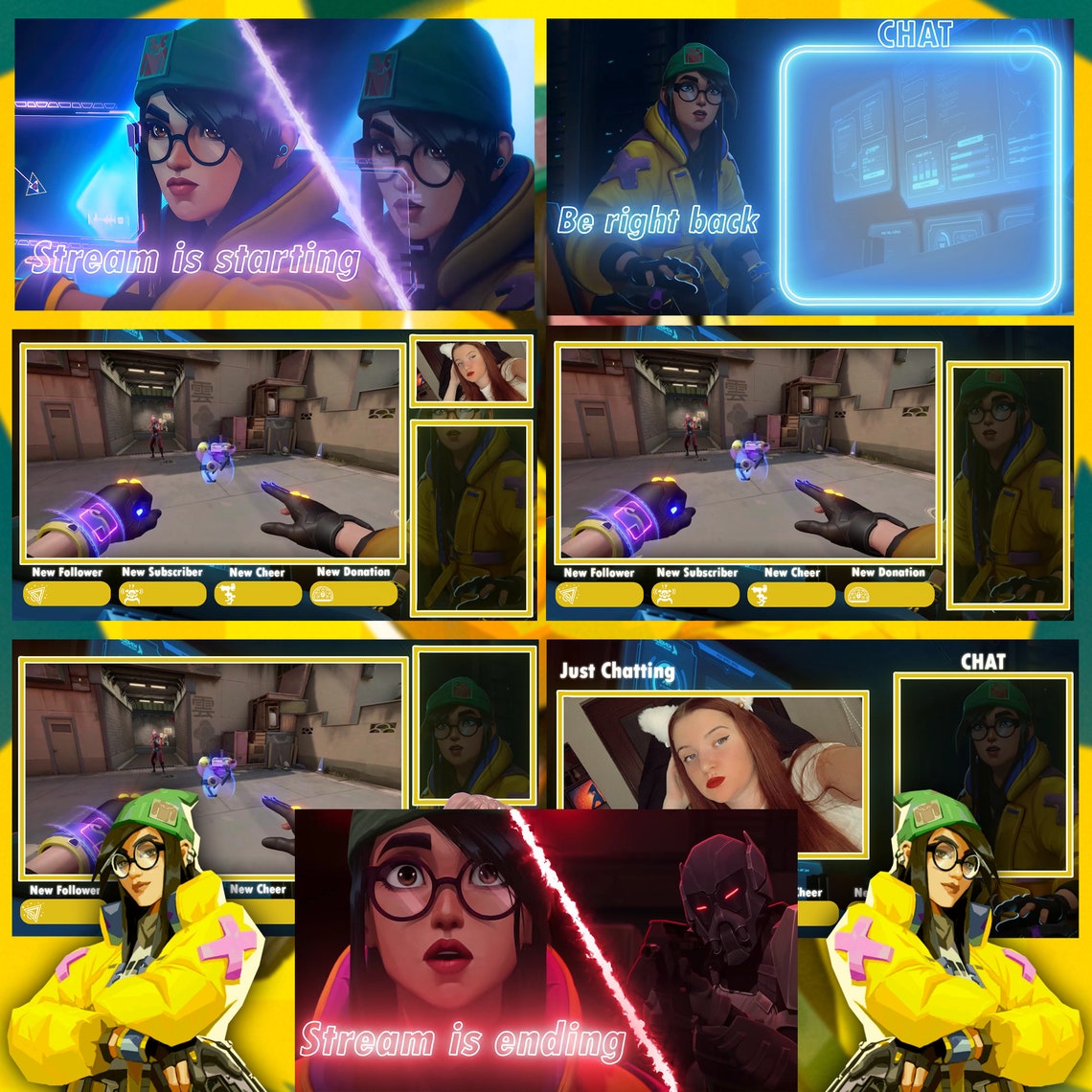 ANIMATED Valorant Killjoy Twitch Overlay MEGA Pack 7 Scenes Start, Brb, End, 3 Game Scenesvtuber ...