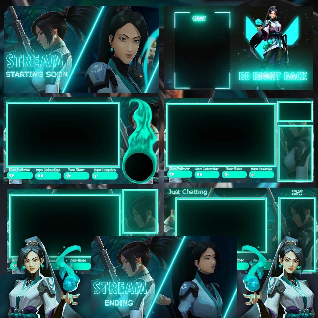 MEGA paquete ANIMADO de superposición de Twitch de Valorant Sage 7 escenas Inicio, Brb, Fin, 3 ...