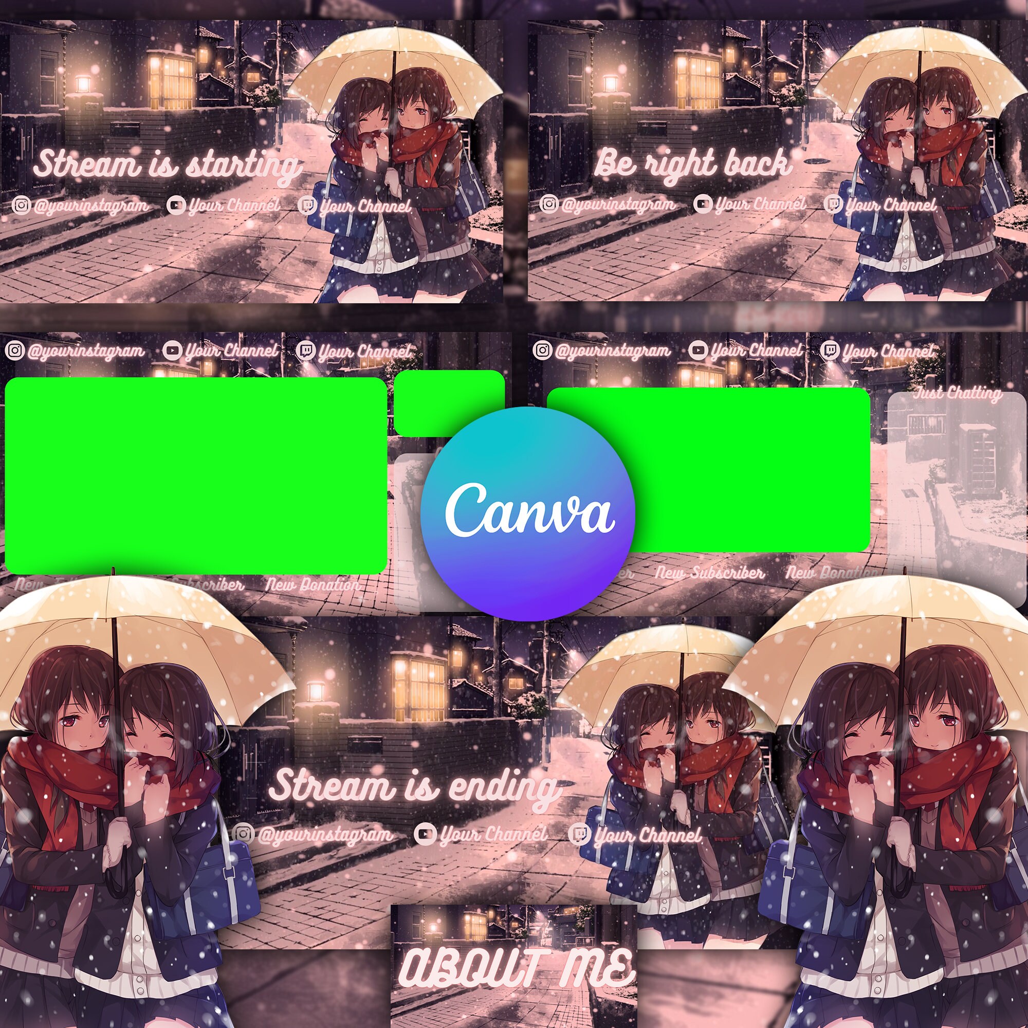 ANIMATED Twitch and Youtube Anime Winter Overlay Pack, Gaming, Just ...