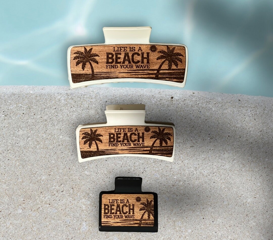 Lifes a Beach Wave Print Hair Clip SVG and PDF File for Laser Cutters ...