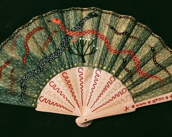 Vintage Oriental Bamboo Cutout Hand Painted Fan Collectors Intricate ...