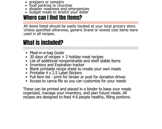 Meal-in-a-bag Recipe Guide | 32 Shelf-stable Meals & Planner Printable ...