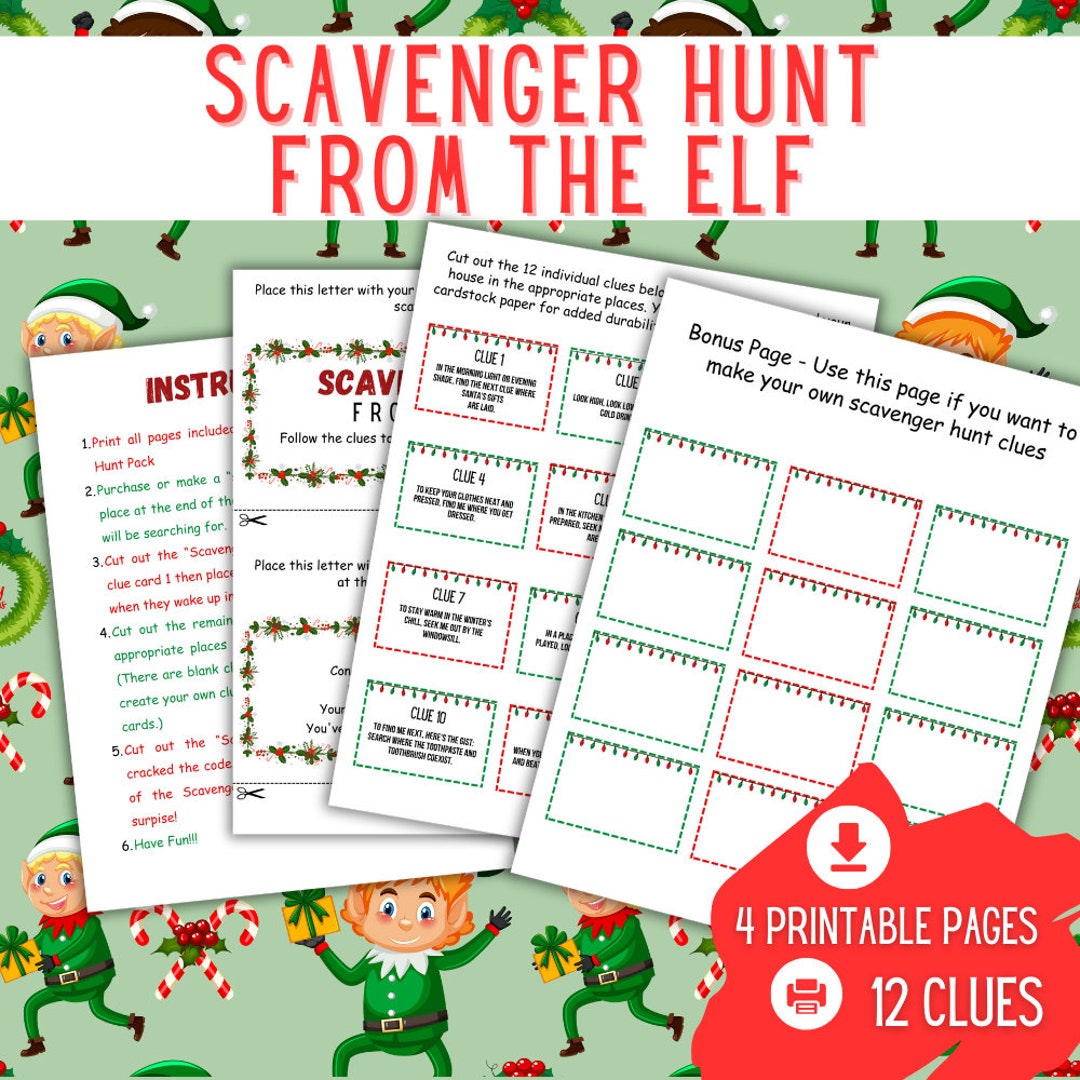 Scavenger Hunt Elf on the Shelf Help Print and Read and Have Fun - Etsy
